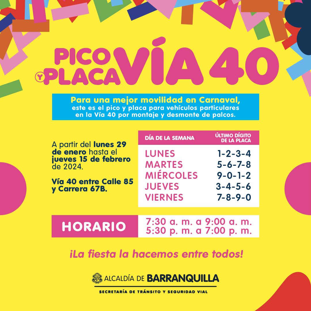 Por una mejor movilidad en carnaval este es el pico y placa para ...