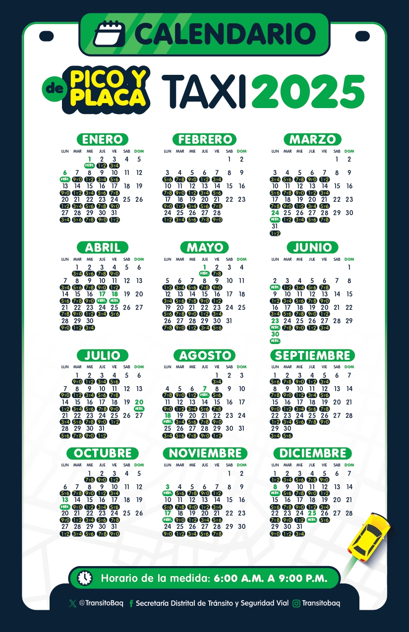 Se expide el calendario de pico y placa para taxis de 2025 – Alcaldía ...